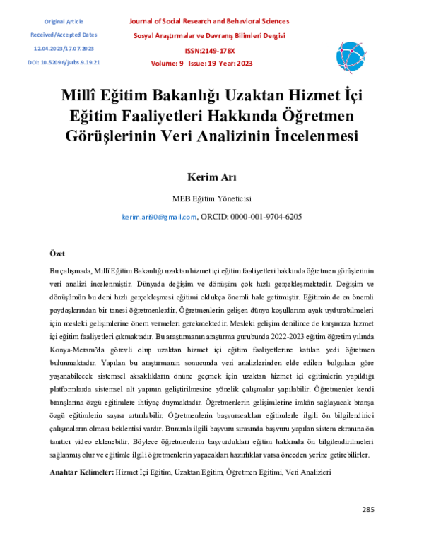(PDF) Millî Eğitim Bakanlığı Uzaktan Hizmet İçi Eğitim Faaliyetleri ...