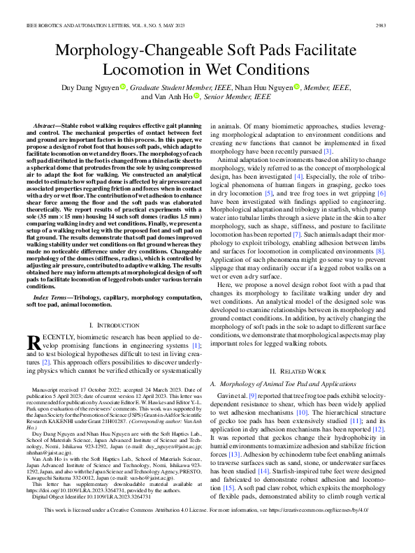 (PDF) Morphology-Changeable Soft Pads Facilitate Locomotion in Wet ...