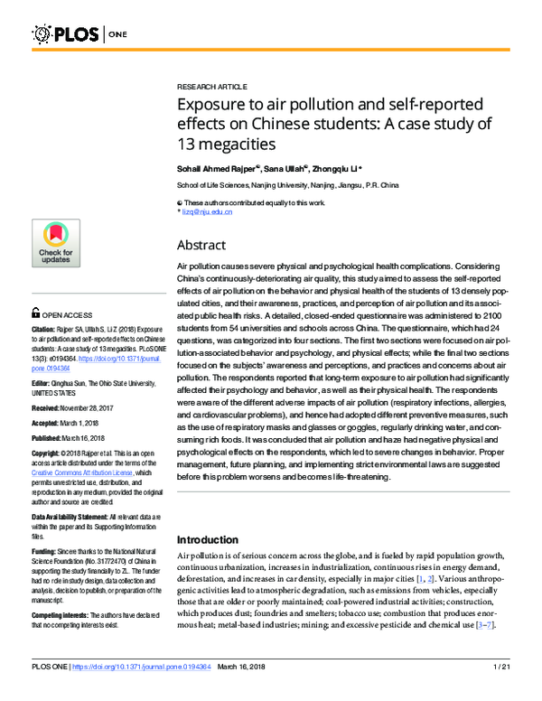 (PDF) Exposure to air pollution and self-reported effects on Chinese ...