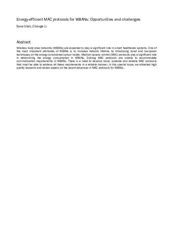 (PDF) Energy-efficient MAC protocols for WBANs: Opportunities and challenges