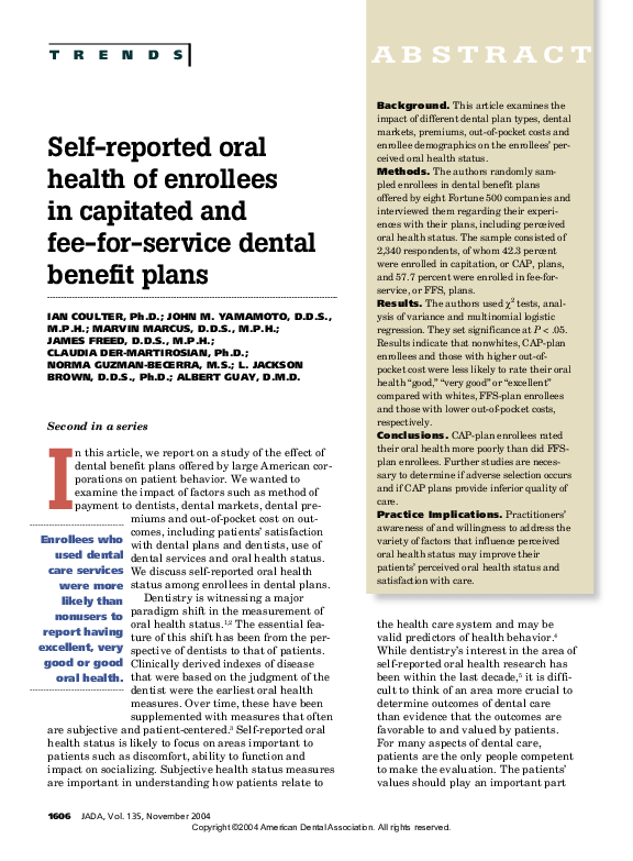 (PDF) Self-reported oral health of enrollees in capitated and fee-for ...