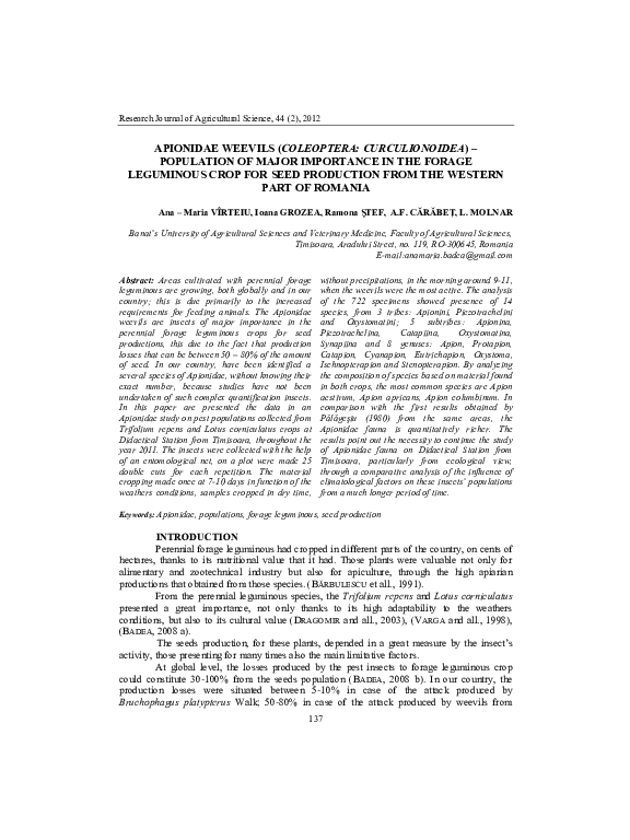 (PDF) Apionidae weevils (Coleoptera: Curculionoidea) - population of ...
