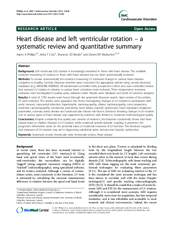 (PDF) Heart Disease and Left Ventricular Rotation – A Systematic Review ...