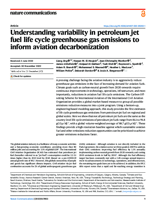 (PDF) Understanding variability in petroleum jet fuel life cycle ...