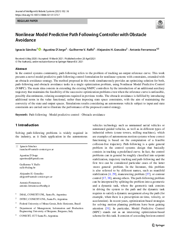 (PDF) Nonlinear Model Predictive Path Following Controller with Obstacle Avoidance
