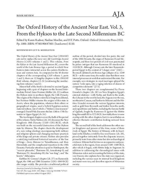 (PDF) Review of The Oxford History of the Ancient Near East. Vol. 3 ...
