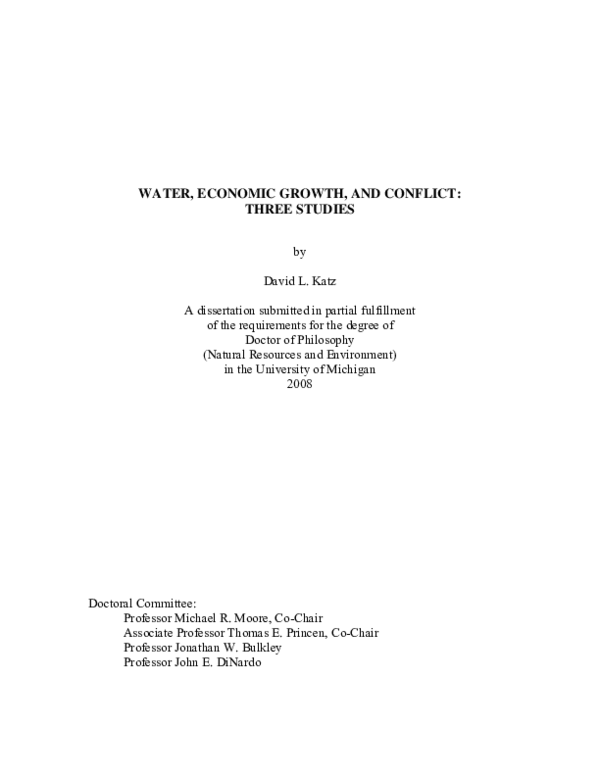 (PDF) Water, economic *growth, and conflict: Three studies