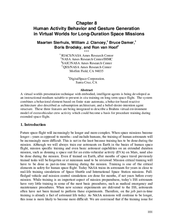 (PDF) Human Activity Behavior and Gesture Generation in Virtual Worlds for Long- Duration Space ...
