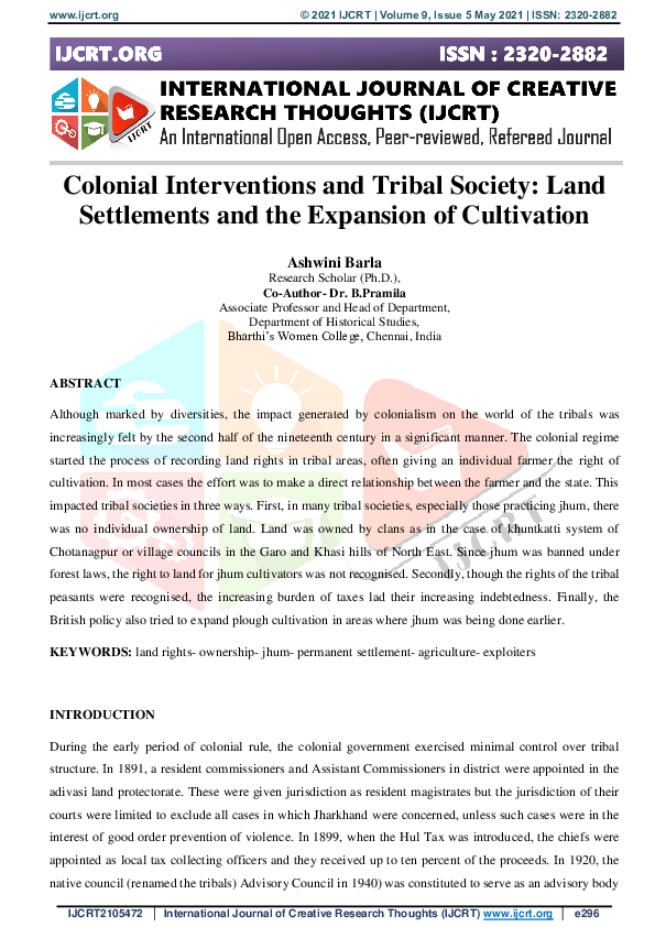 (PDF) Colonial Interventions and Tribal Society: Land Settlements and ...