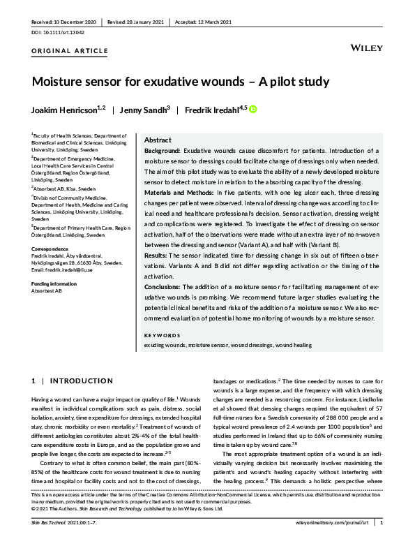 (PDF) Moisture sensor for exudative wounds – A pilot study