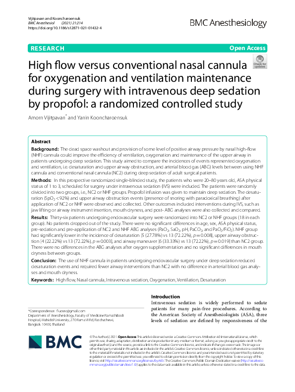 (PDF) High flow versus conventional nasal cannula for oxygenation and ...