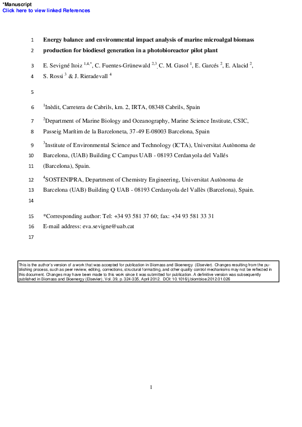 (PDF) Energy balance and environmental impact analysis of marine microalgal biomass production ...