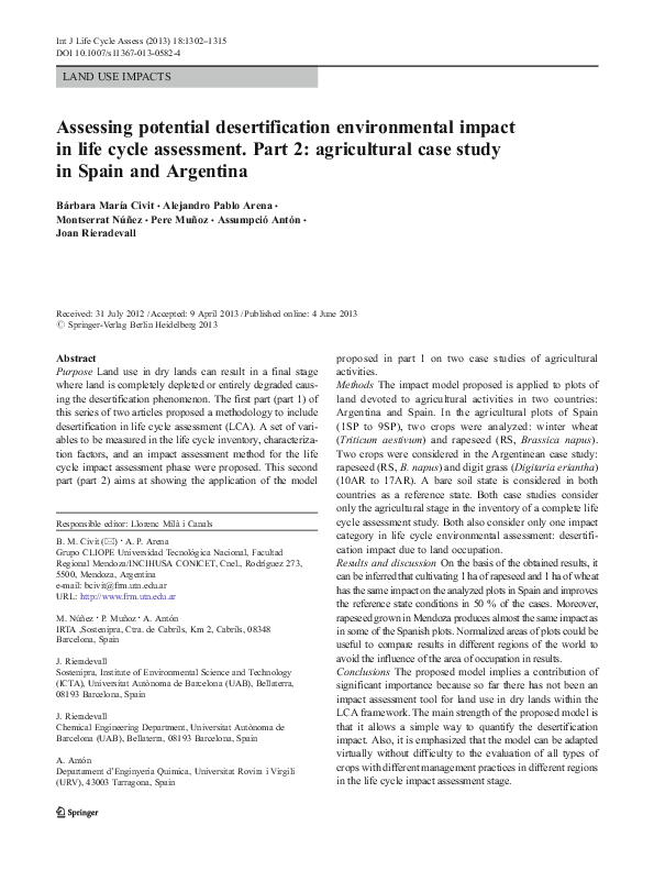 (PDF) Assessing potential desertification environmental impact in life ...