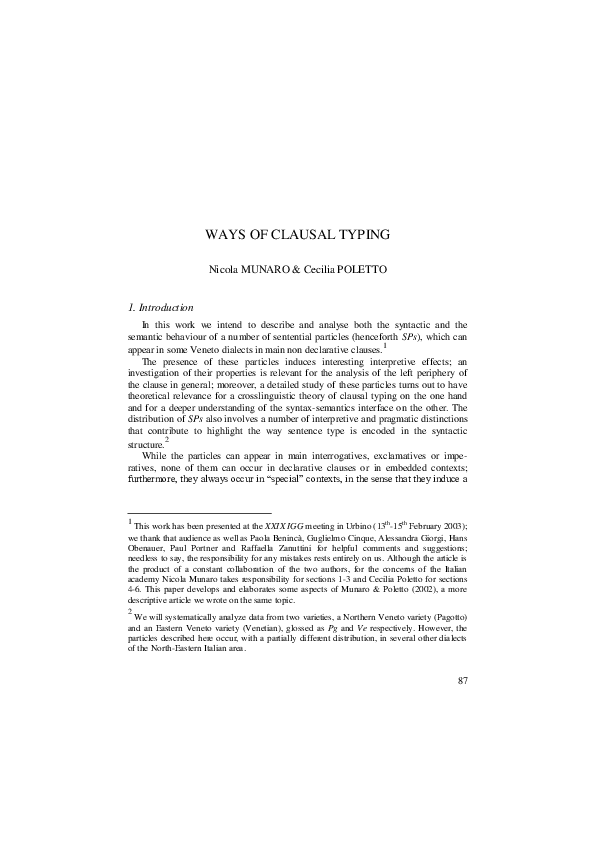 (PDF) Ways of Clausal Typing