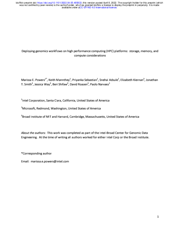 Pdf Deploying Genomics Workflows On High Performance Computing Hpc