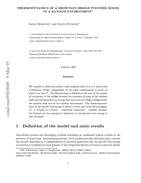 (PDF) Thermodynamics of a Brownian bridge polymer model in a random ...