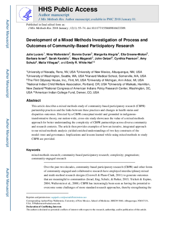 (PDF) Development of a Mixed Methods Investigation of Process and Outcomes of Community-Based ...