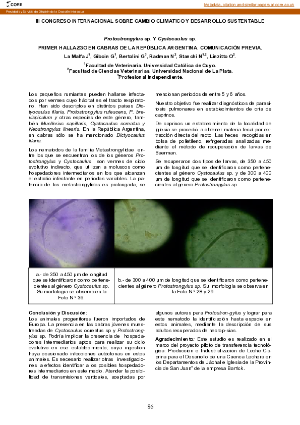 (PDF) Protostrongylus sp. y Cystocaulus sp.: primer hallazgo en cabras ...