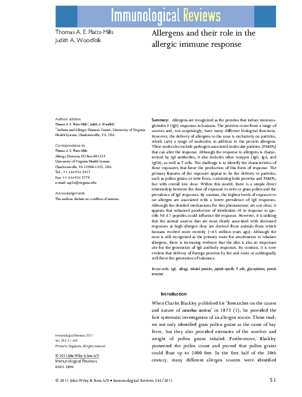 (PDF) Allergens and their role in the allergic immune response