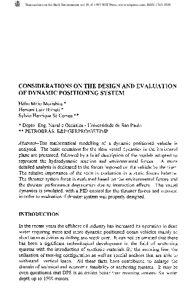(PDF) Considerations on the Design and Evaluationof Dynamic Positioning System