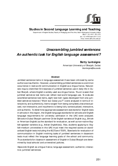 (PDF) Unscrambling jumbled sentences: An authentic task for English ...