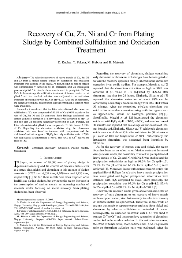 (PDF) Recovery Of Cu, Zn, Ni And Cr From Plating Sludge By Combined Sulfidation And Oxidation ...