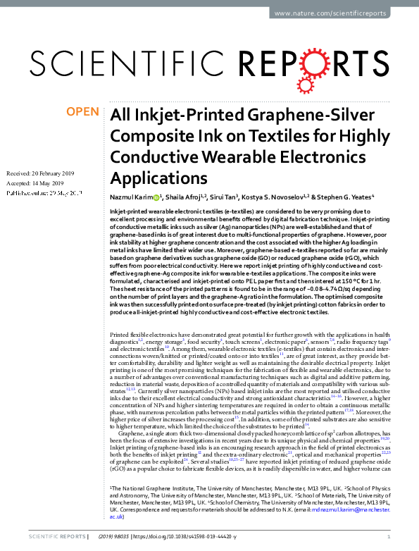 (PDF) All Inkjet-Printed Graphene-Silver Composite Ink on Textiles for ...