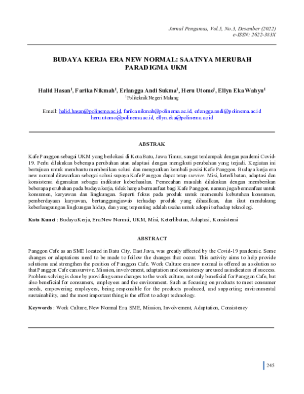 (PDF) Budaya Kerja Era New Normal: Saatnya Merubah Paradigma Ukm | HERU ...