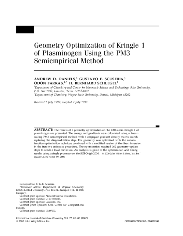 (PDF) Geometry optimization of Kringle 1 of plasminogen using the PM3 semiempirical method