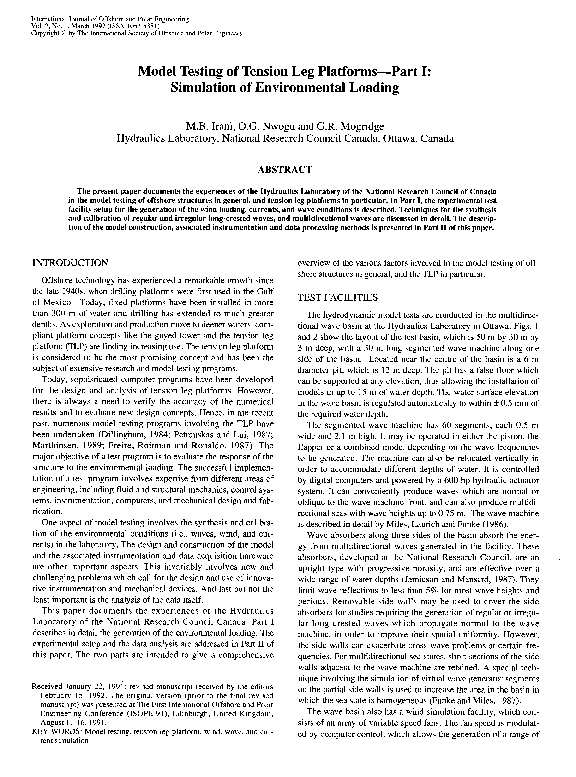 (PDF) Model Testing of Tension Leg Platforms - Part I: Simulation of ...