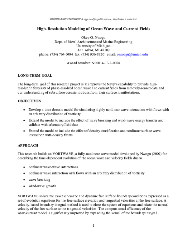 (PDF) High-Resolution Modeling of Ocean Wave and Current Fields