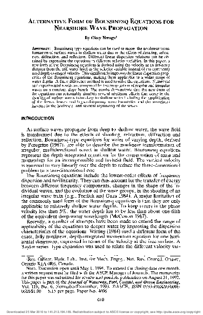Pdf Alternative Form Of Boussinesq Equations For Nearshore Wave Propagation