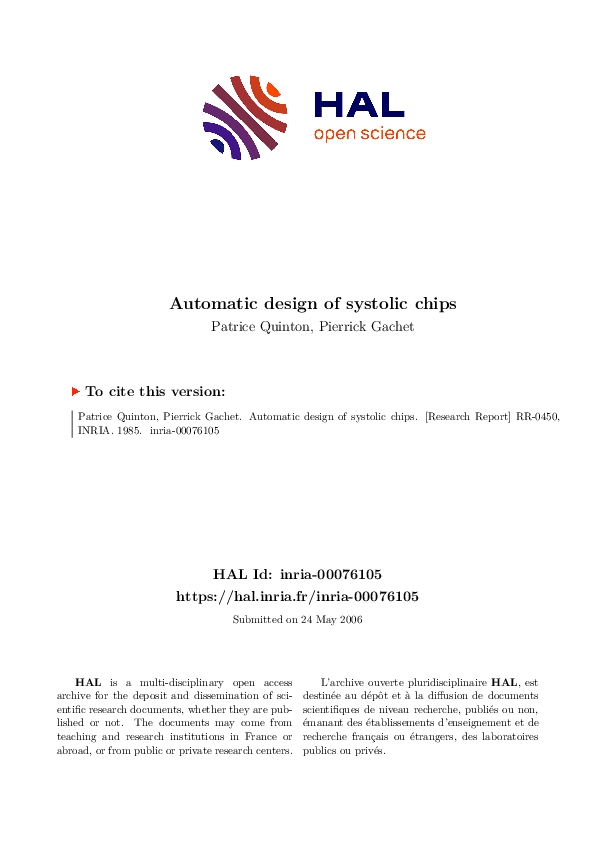 (PDF) Automatic design of systolic chips | Pierrick Gachet - Academia.edu (PDF) Automatic design of systolic chips | Pierrick Gachet - Academia.edu