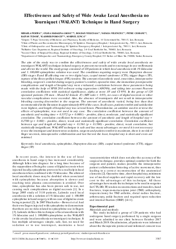 (PDF) Effectiveness and Safety of Wide Awake Local Anesthesia no ...