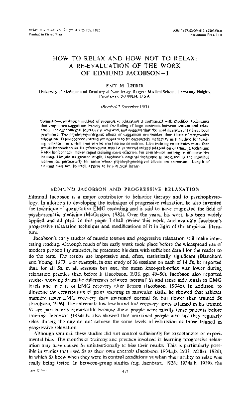 (PDF) How to relax and how not to relax: A re-evaluation of the work of ...
