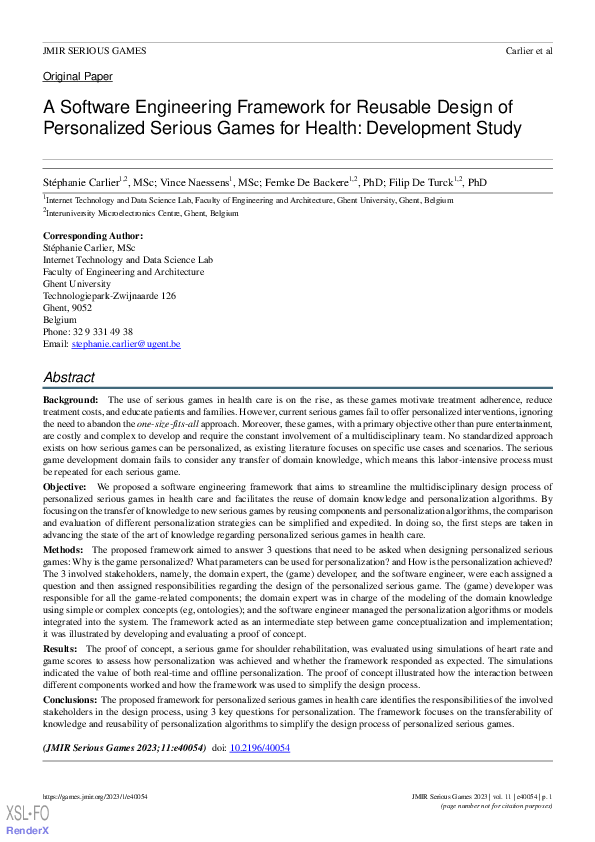 (PDF) A Software Engineering Framework for Reusable Design of Personalized Serious Games for ...