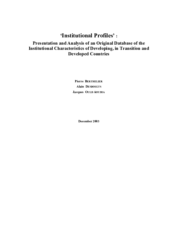 (PDF) Institutional Profiles': Presentation and Analysis of an Original ...