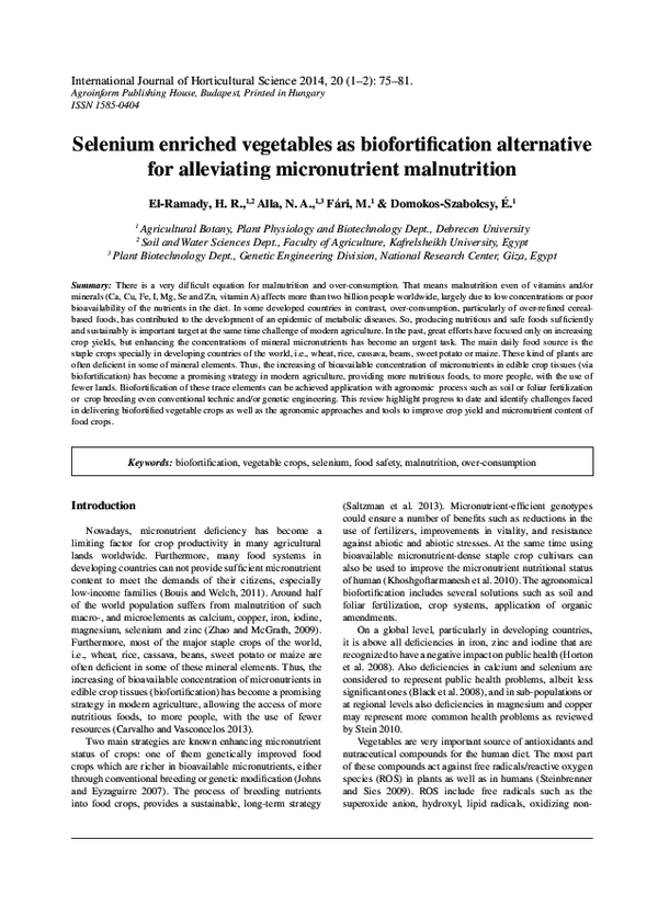 (PDF) Selenium enriched vegetables as biofortification alternative for ...