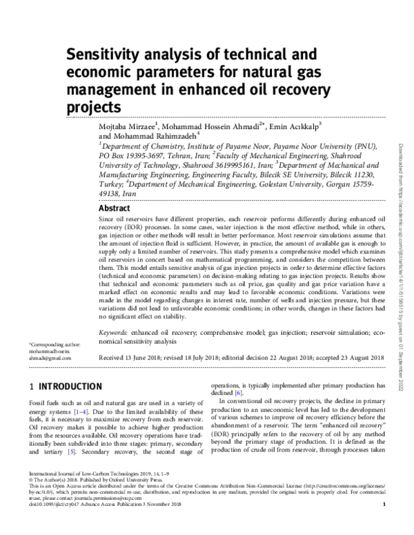 (PDF) Sensitivity analysis of technical and economic parameters for natural gas management in ...