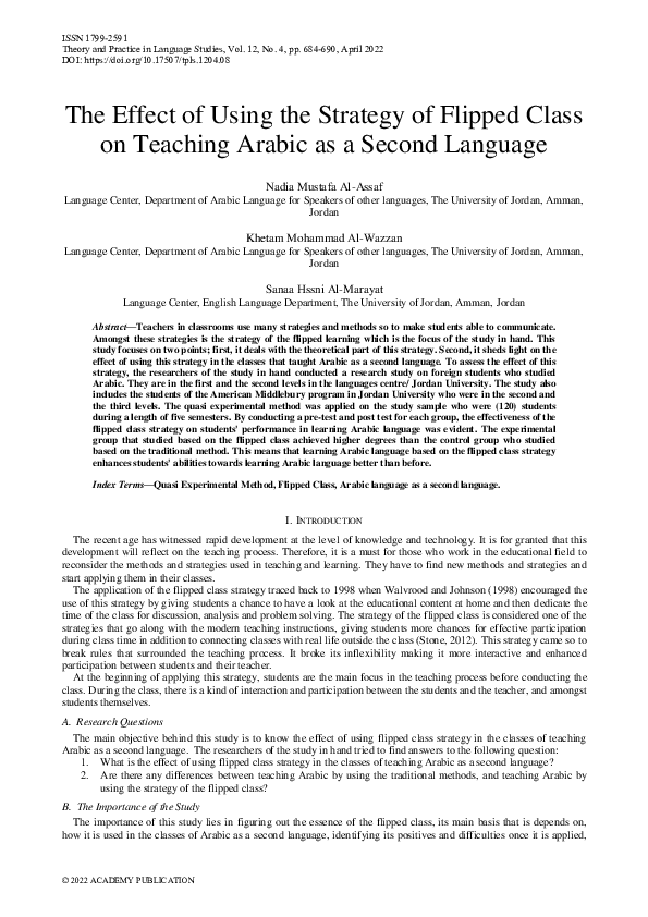 (PDF) The Effect of Using the Strategy of Flipped Class on Teaching ...