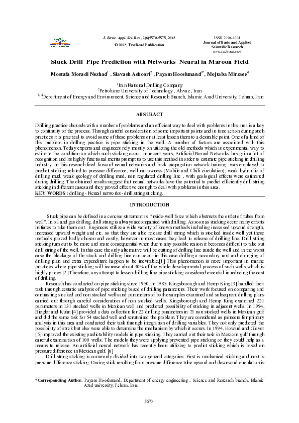 (PDF) Stuck Drill Pipe Prediction with Networks Neural in Maroon Field