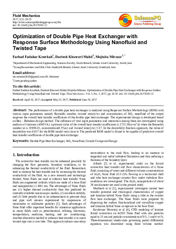 (PDF) Optimization of Double Pipe Heat Exchanger with Response Surface Methodology Using ...