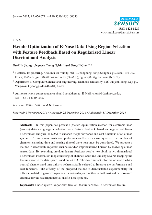 Pdf Pseudo Optimization Of E Nose Data Using Region Selection With