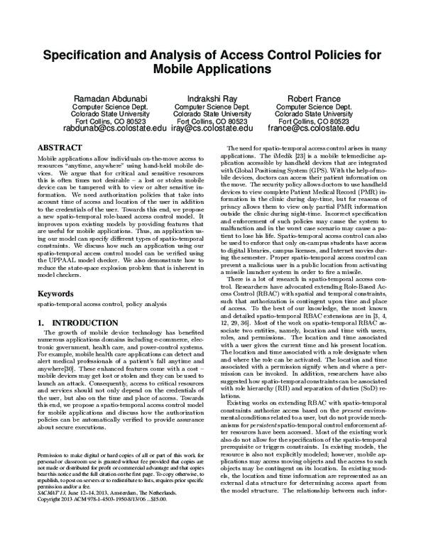 (PDF) Specification and analysis of access control policies for mobile applications