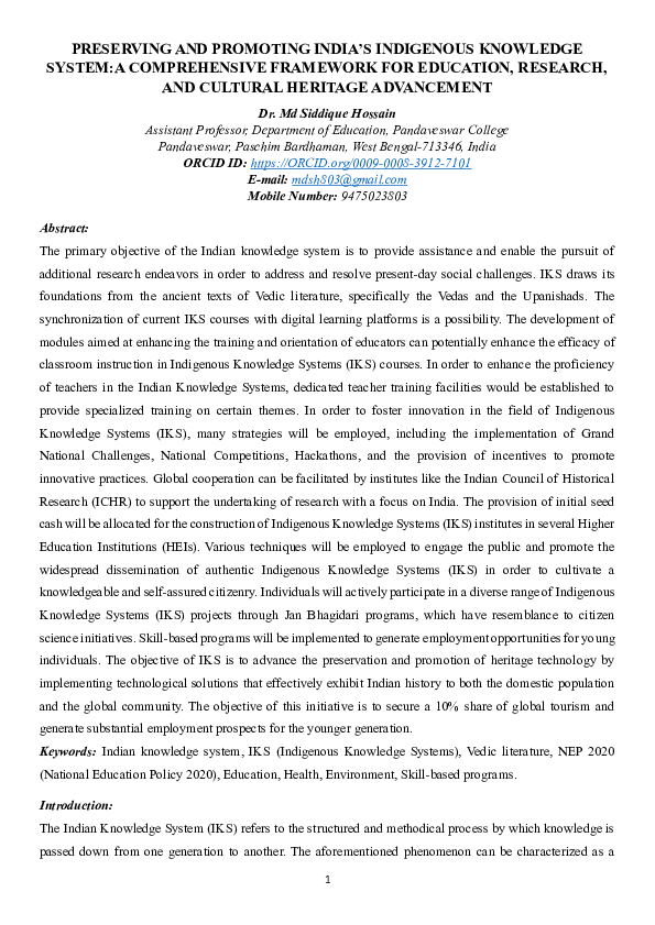 (PDF) PRESERVING AND PROMOTING INDIA'S INDIGENOUS KNOWLEDGE SYSTEM:A ...