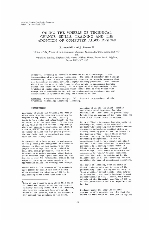 (PDF) Oiling the Wheels of Technical Change: Skills, Training and the Adoption of Computer Aided ...