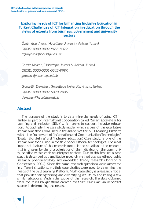 (PDF) Exploring needs of ICT for Enhancing Inclusive Education in Turkey: Challenges of ICT ...