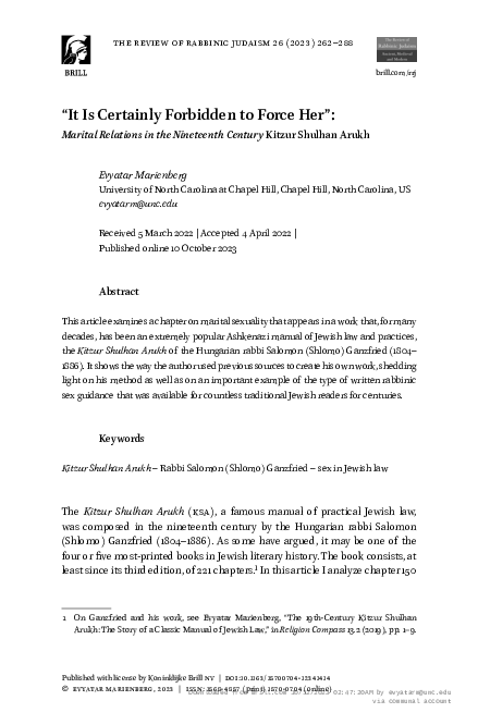 (PDF) Evyatar Marienberg, "'It Is Certainly Forbidden to Force Her ...