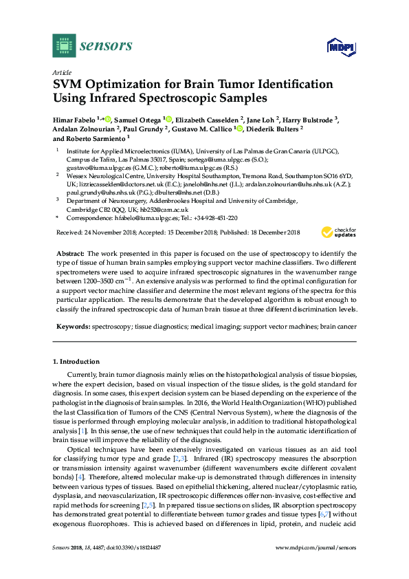 (PDF) SVM Optimization for Brain Tumor Identification Using Infrared Spectroscopic Samples