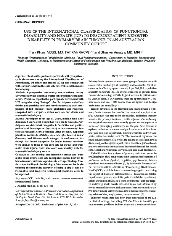 (PDF) Use of the International Classification of Functioning ...